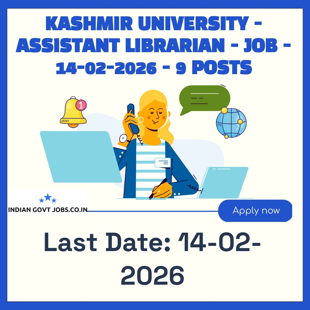 Kashmir University - Assistant Librarian - Job - 14-02-2026 - 9 posts ...
